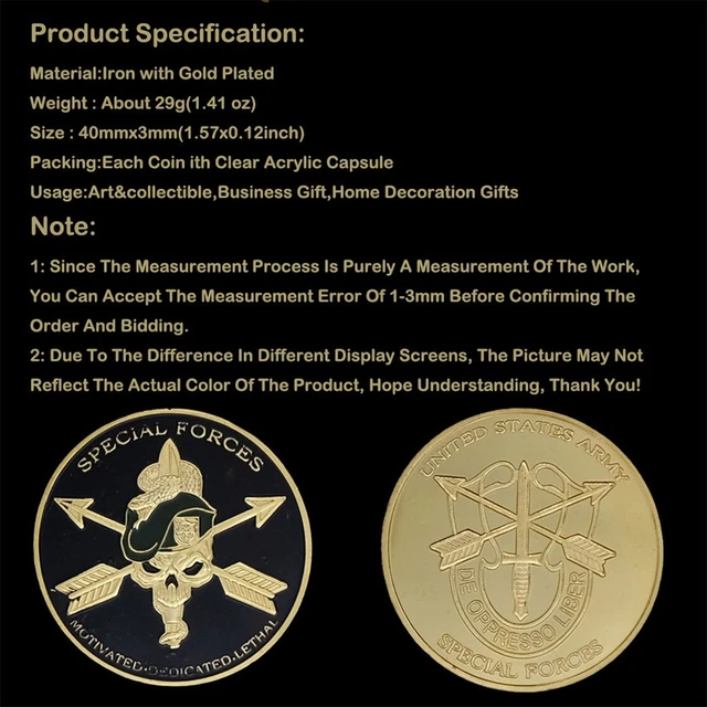 ARMY COIN SPECIAL Forces GREEN BERET US Collectible Gifts Liber Gold ...