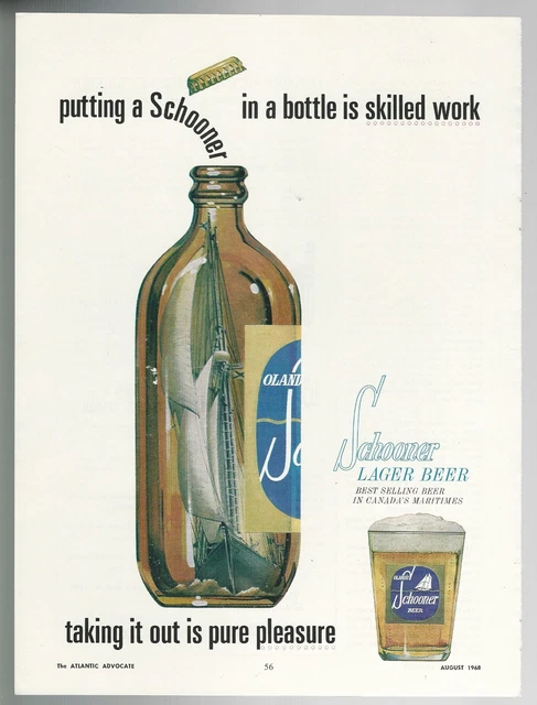 1967 SCHOONER BEER advertisement, stubby beer bottle Oland’s Brewery ...