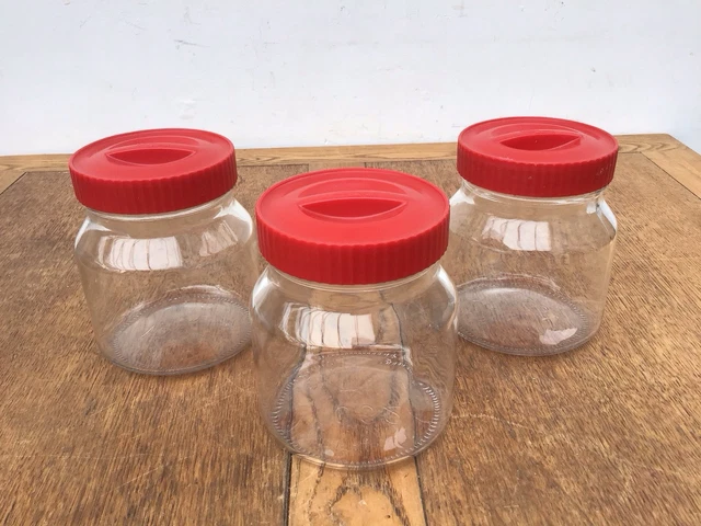 SET OF 3 VINTAGE ITALIAN GLASS JARS BY LINEA AVIR, TEA, COFFEE, SUGAR ...