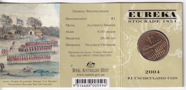 AUSTRALIAN: 2004 $1 Eureka Stockade Unc Coin E Eureka Mintmark On Card ...
