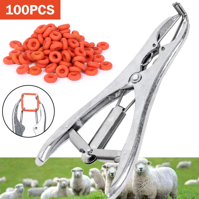 CATTLE LAMB SHEEP Elastrator Castrating Plier +100 Rubber Docking ...