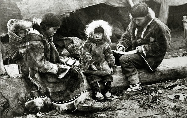 ESKIMO FAMILY PARENTS and children warmly clothed in1920 OLD PHOTO $8. ...