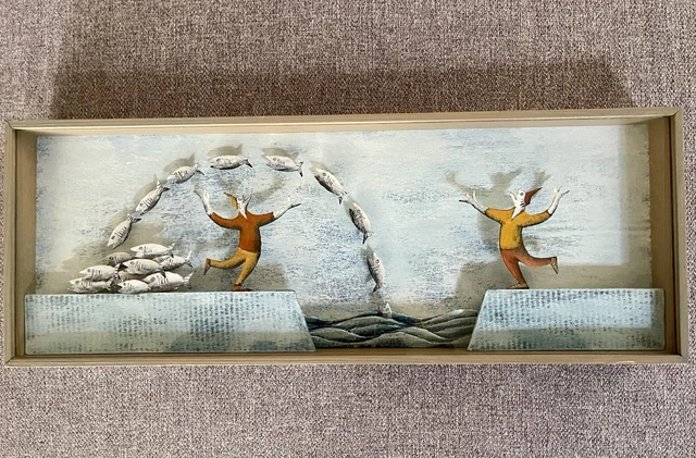 ANCIEN TABLEAU MARINE diorama ex voto mer peinture poisson objet de ...