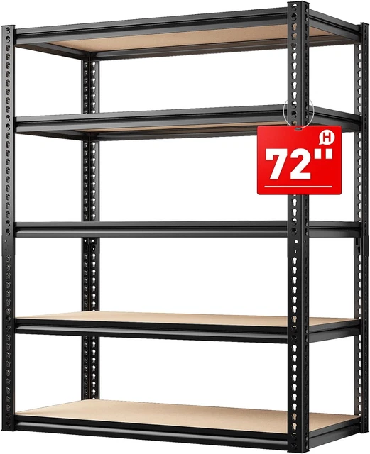 GARAGE SHELVING, 2000LBS Storage Shelves Heavy Duty Shelving 72''H 5 ...