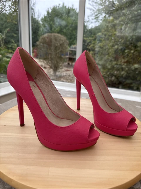 SHOCKING PINK CERISE High Heels Peep Toe Court Shoes Faith Size 4 ...