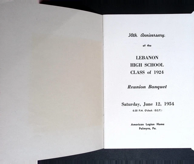 VINTAGE 1954 LEBANON High School Class of 1924 30th Reunion Program ...