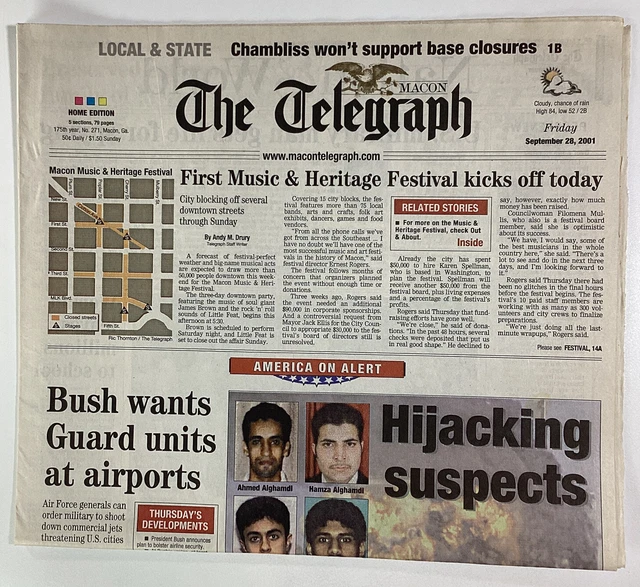 MACON GEORGIA TELEGRAPH Newspaper Setember 28, 2001 9/11 £12.56 ...