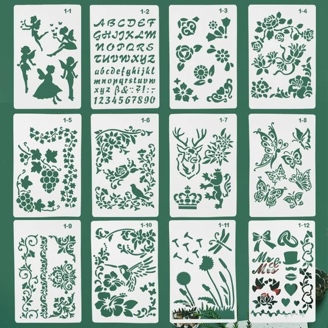 12 PCS DRAWING Template Painting Stencils Reusable Templates for ...