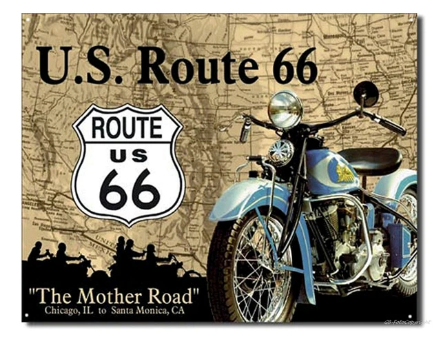 CARTELLO ROUTE 66 mappa America moto d'epoca poster motivo USA 30x40 cm ...