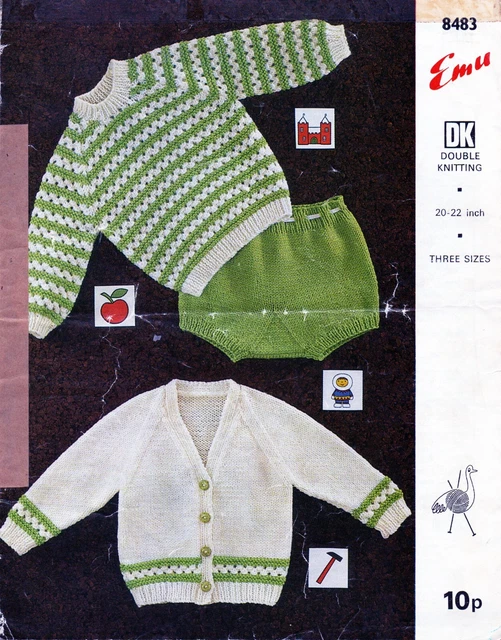 ~ VINTAGE 1970S Emu Baby Knitting Pattern For Cardigan, Jumper & Shorts ...