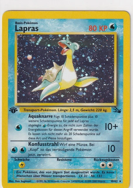 POKEMON TRADING CARD Fossil Numéro 10/62 Lapras Holo First Edition ...