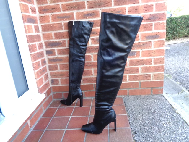 SXXY BLACK PU LEATHER THIGH HIGH BOOTS * 7 uk * DOMINATRIX * FXTISH £4. ...
