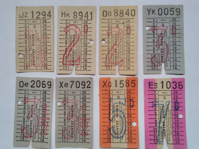LONDON TRANSPORT COUNTRY Buses -set of 8 assorted tickets from 1950s £2 ...