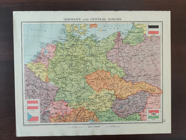 VINTAGE ORIGINAL COLOUR Map-Germany & Central Europe-General Map-1930 ...