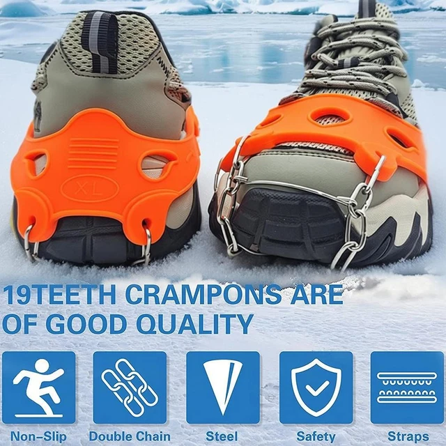 ICE CLEATS TRACTION Snow Grips Boots Shoes Anti Slip 19 Steel Spikes ...