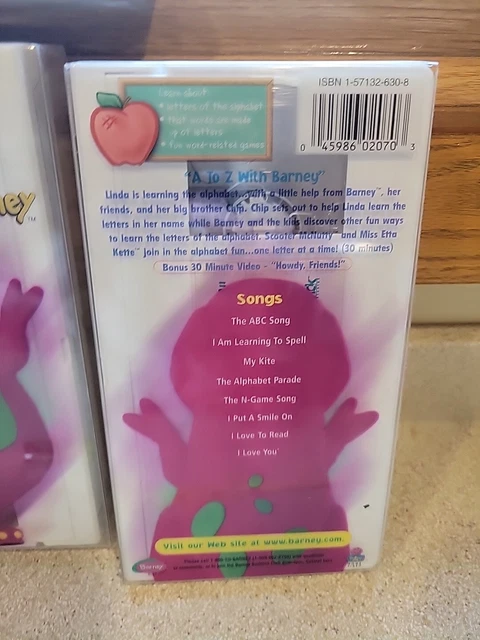 BARNEY A TO Z With Barney VHS Video Tape w Bonus Howdy Friends 2 Tape ...