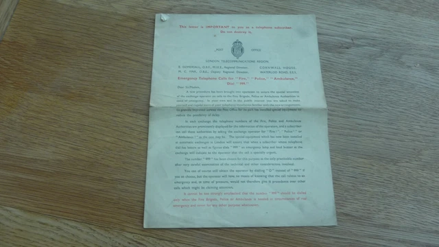 1937 ORIGINAL LONDON Post Office Guide To Making Emergency Telephone ...