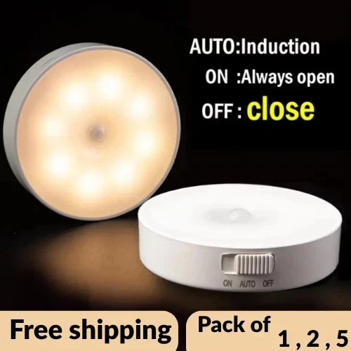 LED MOTION SENSOR Light Rechargeable PIR USB Portable Cabinet Stair ...
