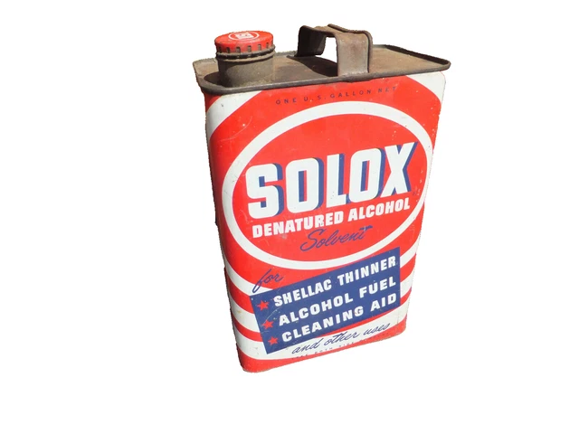 VINTAGE 1 GALLON Tin Can - Solox Denatured Alcohol Solvent NY - Skull ...