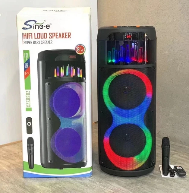 8 INCH DUAL Heavy Bass Big Power Speaker Rechargeable Portable Karaoke ...