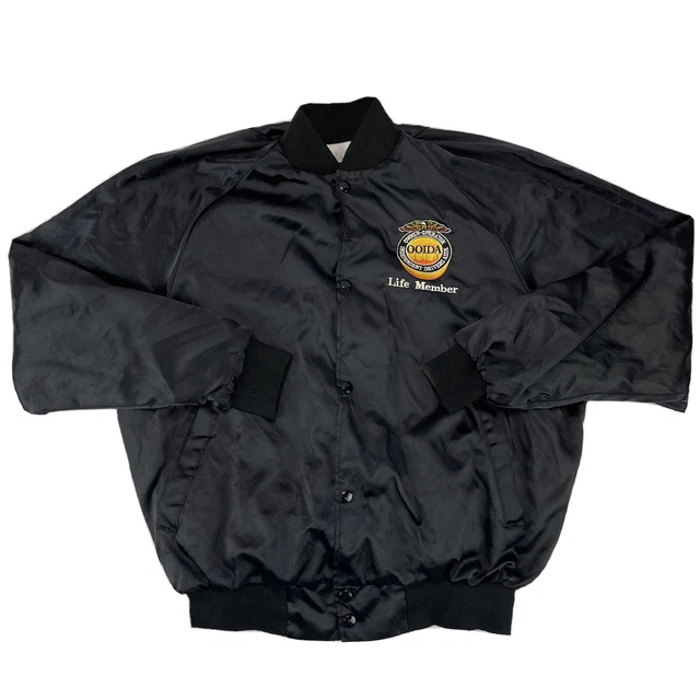 VINTAGE ASW BLACK Satin OOIDA Life Member Truck Driver Jacket Size L ...