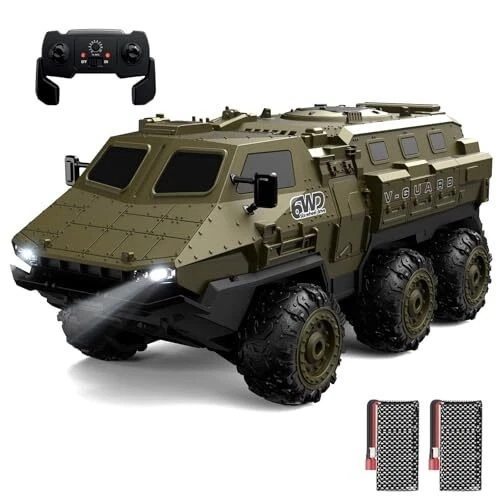 DEERC RC CAR Military Armored Vehicle 6WD RTR All-Terrain Anti-Slip ...