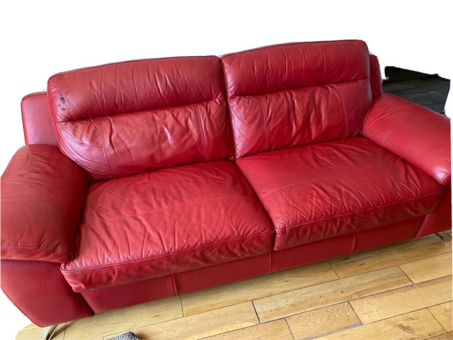 DFS RED LEATHER sofa £100.00 - PicClick UK