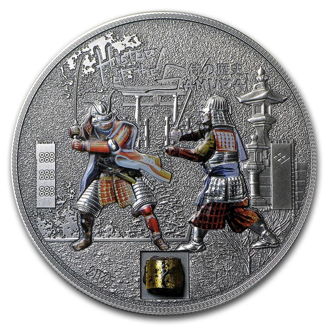 SAMURAI HISTORY ORIGINAL Armor 1 Oz Silver Proof Coin 5$ Cook Islands ...
