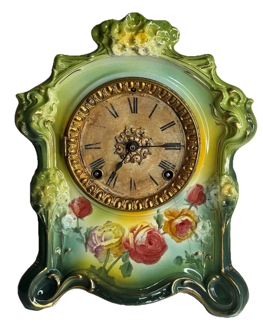 ANTIQUE 1800S ANSONIA Porcelain Mantle Clock Fully Serviced Key And ...