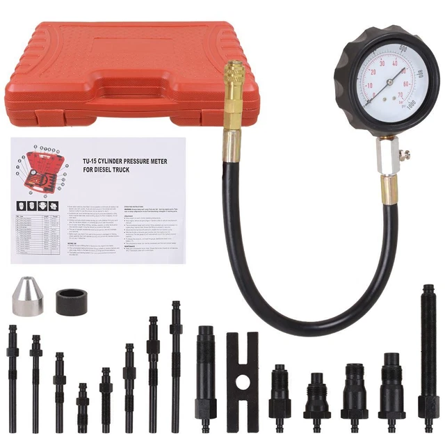 17PCS DIESEL ENGINE Compression Pressure Tester Injector Glow Plug ...