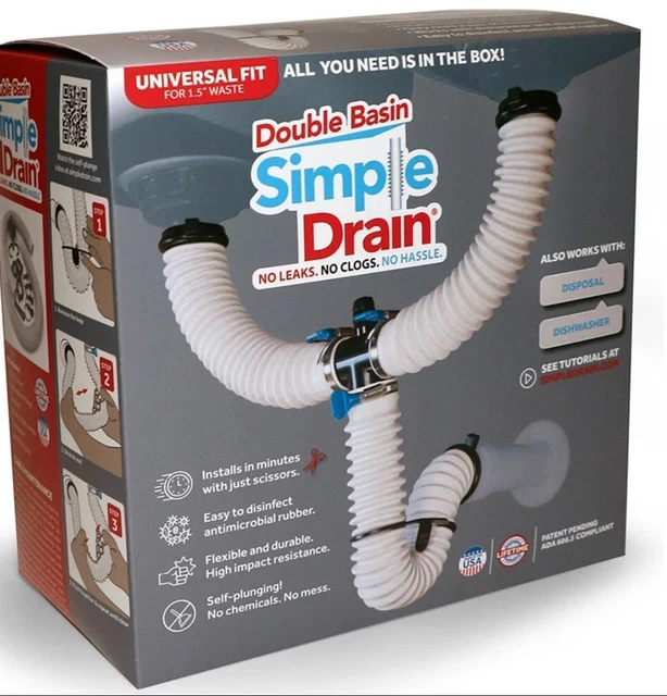 DOUBLE BASIN SIMPLE Drain Kit Flexible Sink Pipe Hose Universal 1.5 ...