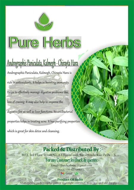 PURE HERBS ANDROGRAPHIS Paniculata Kalmegh & Chirayta Hara EUR 9,31 - PicClick FR