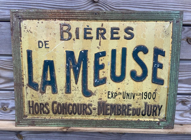 PLAQUE PUBLICITAIRE NON émaillée ancienne BIERE LE MEUSE tôle EUR 95,00 ...