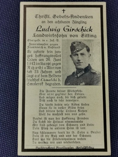 STERBEBILD DEATH CARD Girschick Ludwig Eitting Obergefr. Inf.-Regt. EUR ...