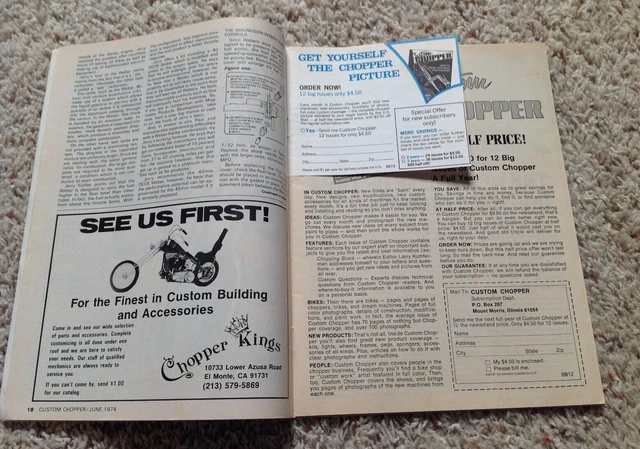 VINTAGE JUNE 1974 CUSTOM CHOPPER Motorcycle Magazine Vol. 5 No. 6 w ...