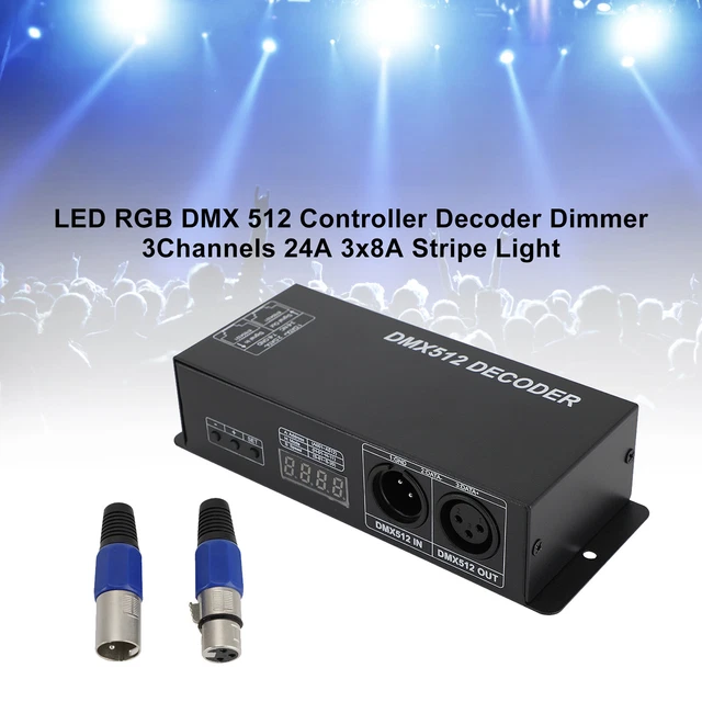 LED RGB DMX 512 Controller Decoder Dimmer 3Channels 24A 3x8A Stripe ...