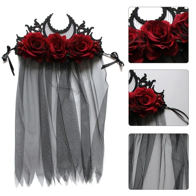 BLACK VEIL CROWN Day of the Death Headband Gothic Headwear Halloween ...