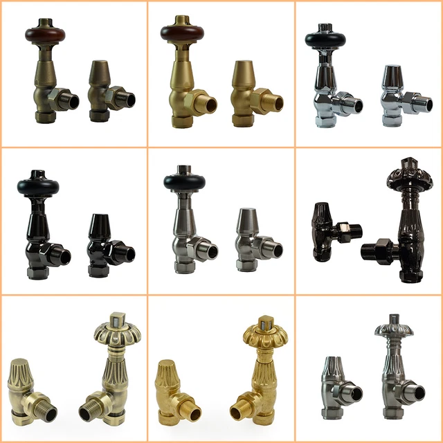 TRADITIONAL THERMOSTATIC TRV Angled Radiator Rad Valves 1/2" x 15mm ...
