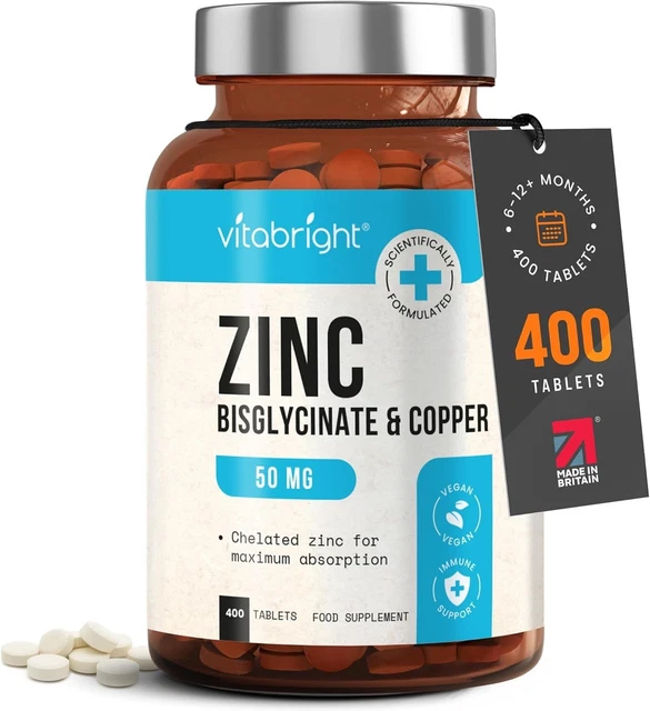 ZINC BISGLYCINATE WITH Copper - 400 Tablets £11.97 - PicClick UK
