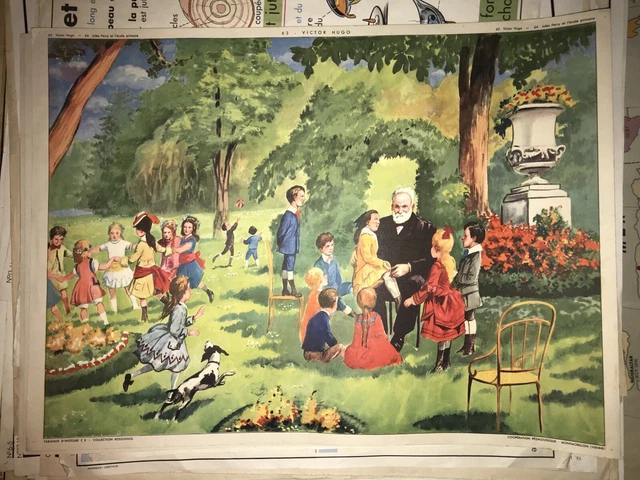 ANCIENNE AFFICHE SCOLAIRE 1960 double face ROSSIGNOL Victor Hugo ...