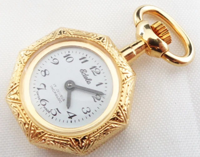 VINTAGE EDELE SWISS Made NOS Hand Winding Gold Ladies Pendant Nurse ...