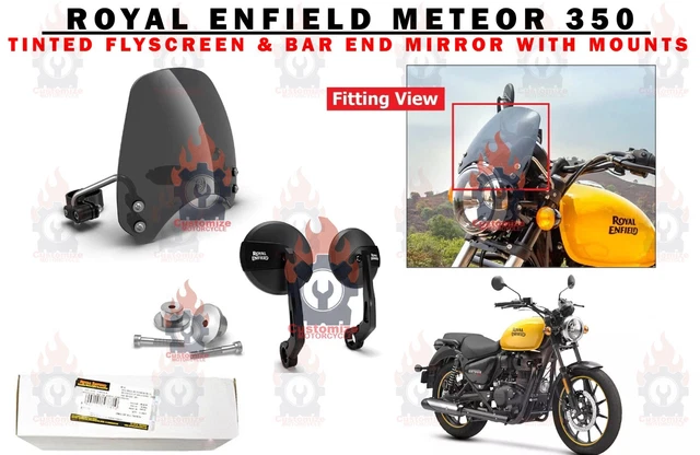 ROYAL ENFIELD METEOR 350 "Tinted Fly screen & Black Bar End Mirrors ...