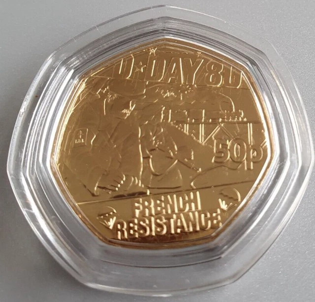 2024 GOLD PLATED 50p D Day 80th Anniversary- French Resistance- IOM BU ...