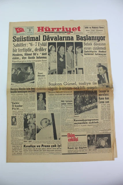 HURRIYET TURKISH NEWSPAPER 1960s SHAH REZA PAHLAVI Iran JOHN F KENNEDY ...