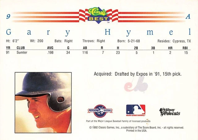 1992 CLASSIC BEST Baseball #9 Gary Hymel Albany Polecats EUR 1,79 ...