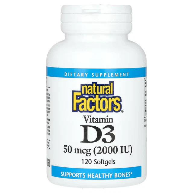 NATURAL FACTORS, VITAMIN D3, 50 mcg (2,000 IU), 120 Softgels, Expiry:2028 £9.78 - PicClick UK