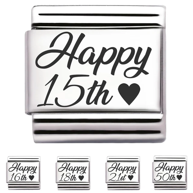 HAPPY BIRTHDAY CHARM number for italian stretch link modular bracelet ...