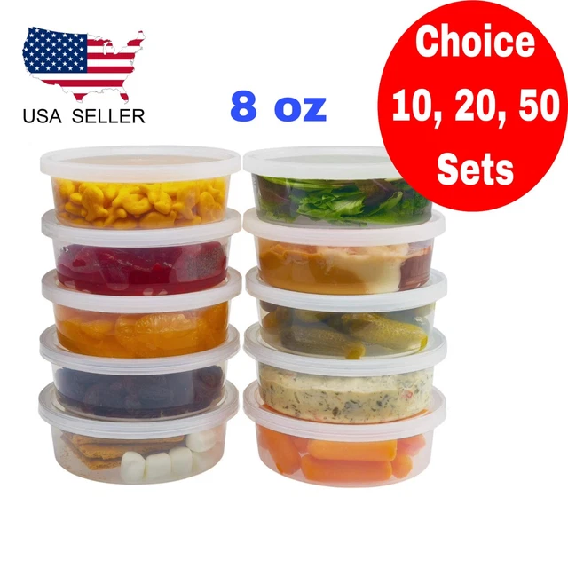 8 OZ DELI Plastic Food Microwavable Storage Containers With Lids BPA ...