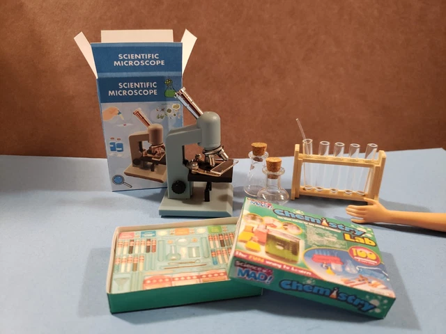 BARBIE DOLL 1:6 Miniature Chemistry Lab Beakers Microscope Test Tubes ...