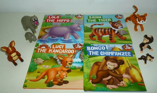 MY ZOO ANIMALS Books And Figures Tiger-Hippo-Chimpanzee-Kangaroo £8.99 ...